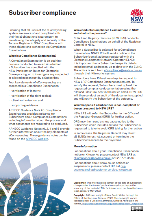 Subscriber compliance information sheet | Registrar General